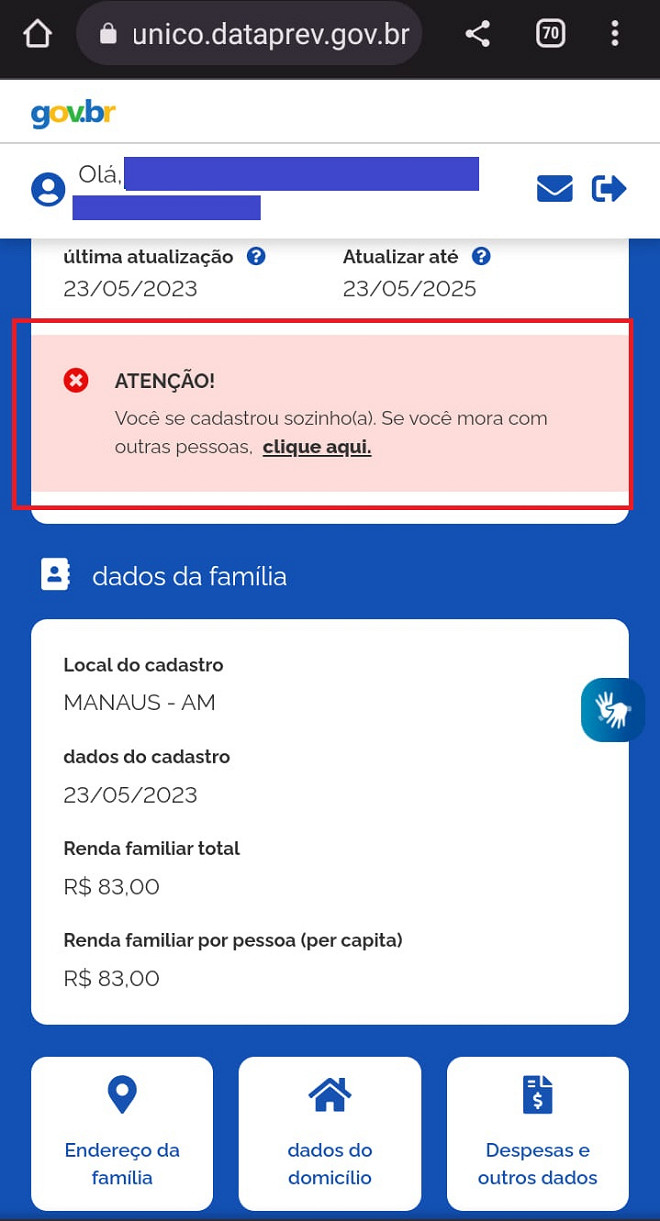 Cadastro Único: Governo emite alerta para famílias unipessoais