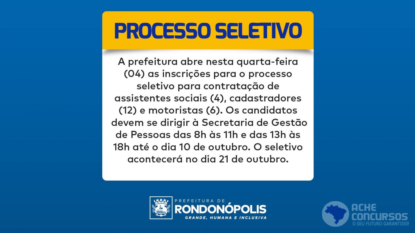 Processo Seletivo é Aberto Na Prefeitura De Rondonópolis Mt