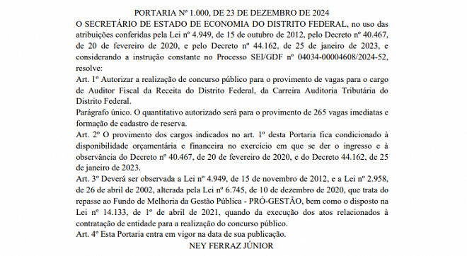 Concurso Sefaz-df é Autorizado Com 265 Vagas