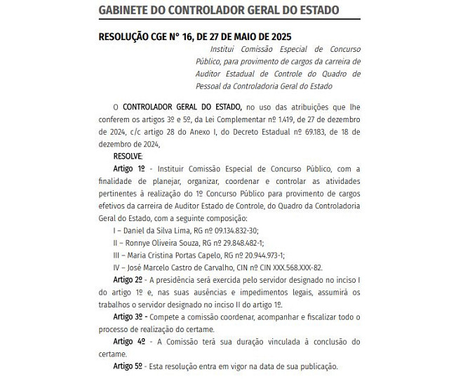 Comissão do concurso CGE SP é oficializada; edital com 200 vagas está ...